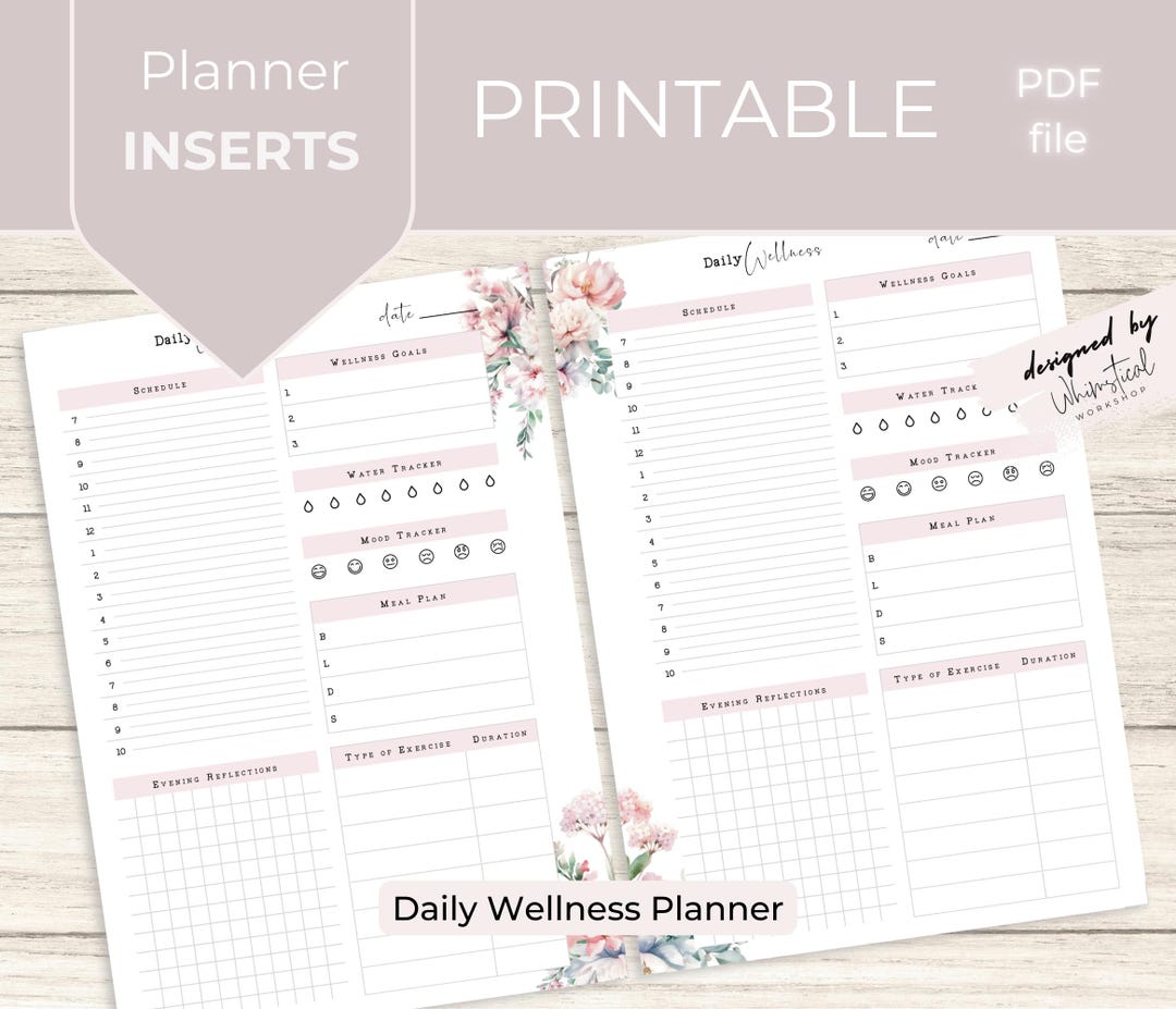 Daily Wellness Planner Printable A5 | Self Care Pages PDF | Health ...