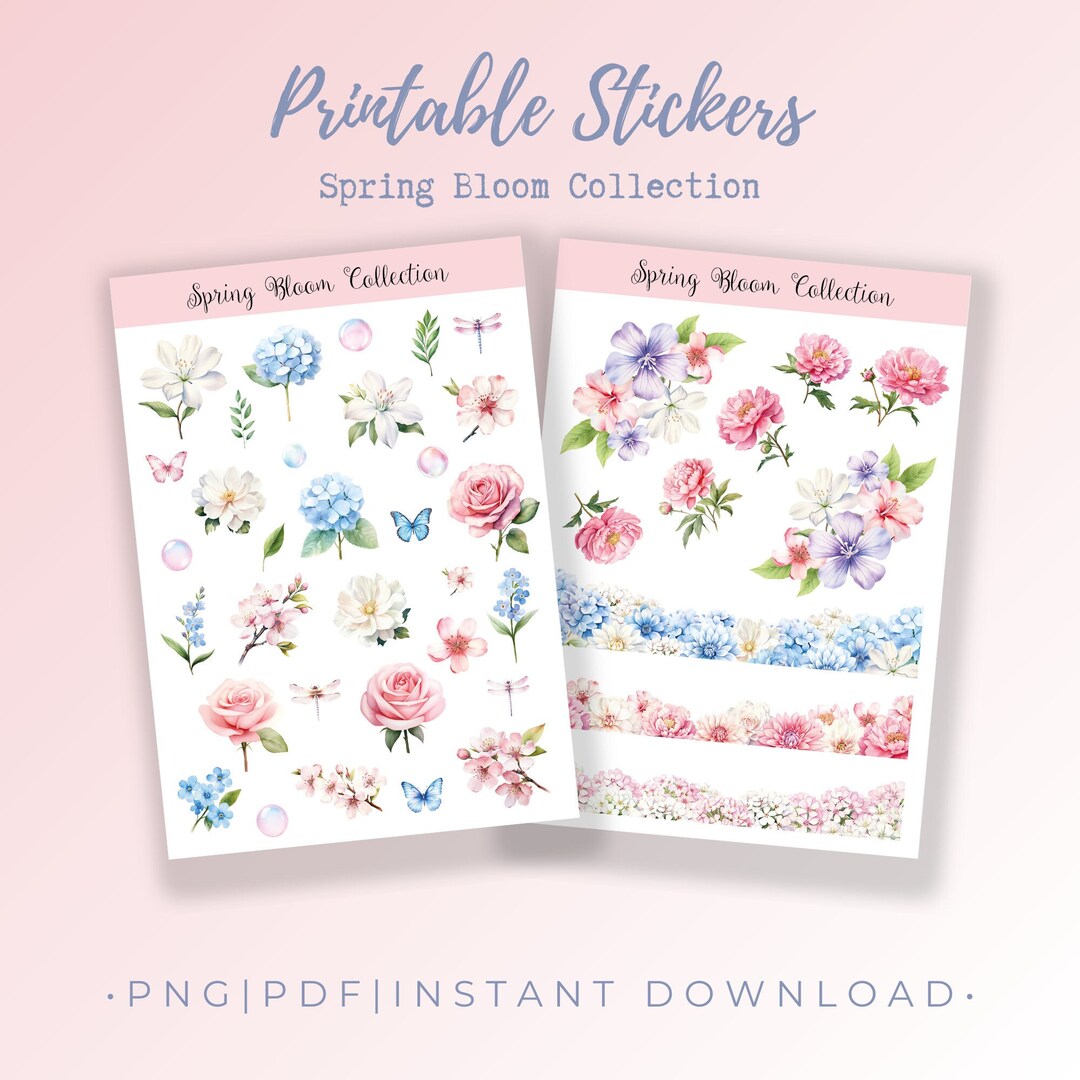 Spring Bloom Collection Printable Stickers, Printable Planner Stickers ...