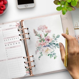 A5 Flower Planner Dashboard, Printable Planner Cover, Watercolor Flower ...