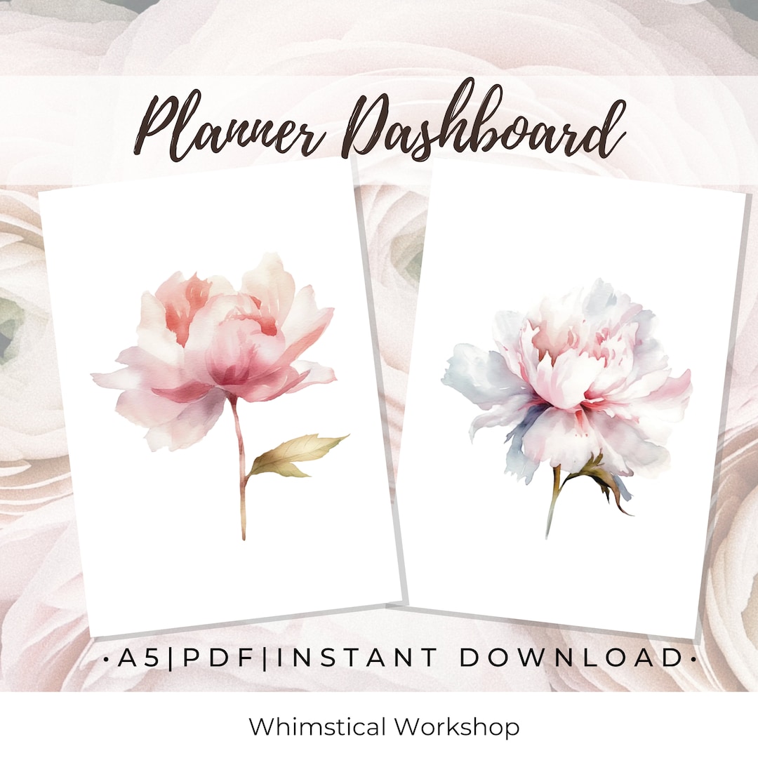 A5 Flower Planner Dashboard, Printable Planner Cover, Watercolor Flower ...