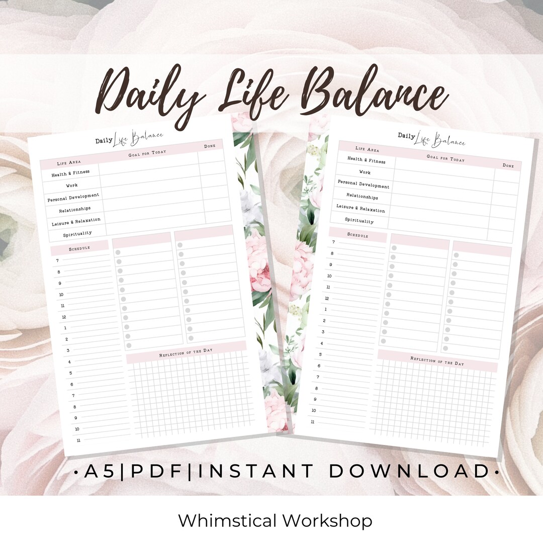 A5 Daily Life Balance Planner Insert, Daily Life Planner, Life Balance ...