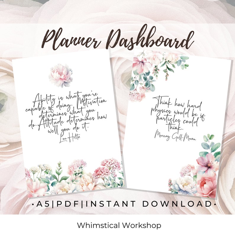 A5 Blooming Planner Dashboard Printable Planner Cover Flower - Etsy
