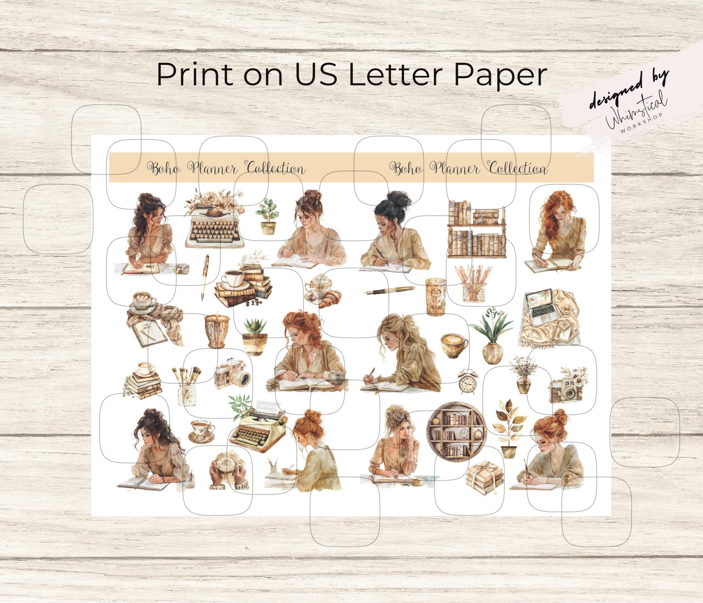 Boho Book Lover Stickers: Printable Planner Journaling (PDF/PNG) - Etsy