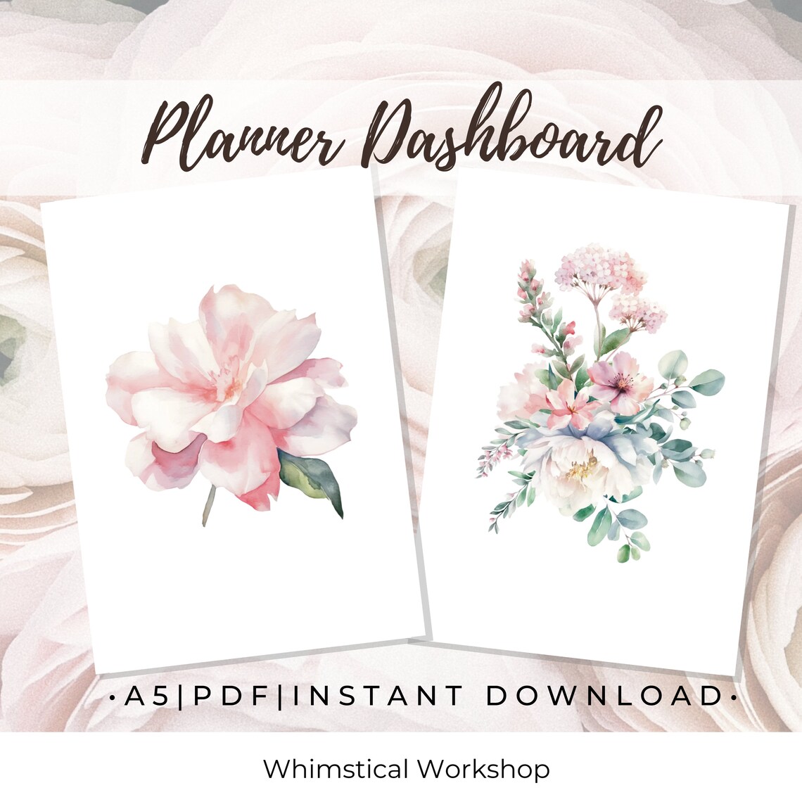 A5 Flower Planner Dashboard, Printable Planner Cover, Watercolor Flower ...