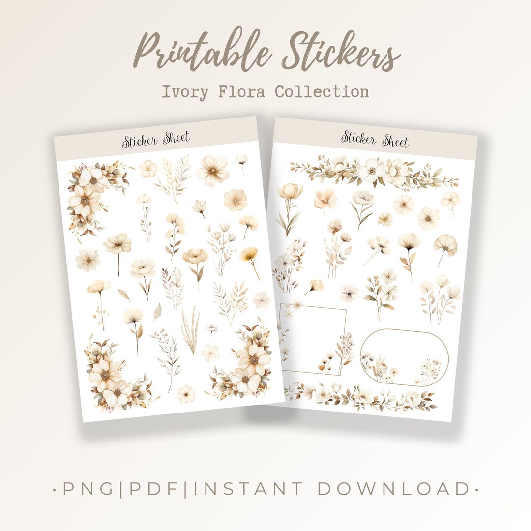 Ivory Flora Printable Sticker Sheet for Planner, Elegant Floral ...