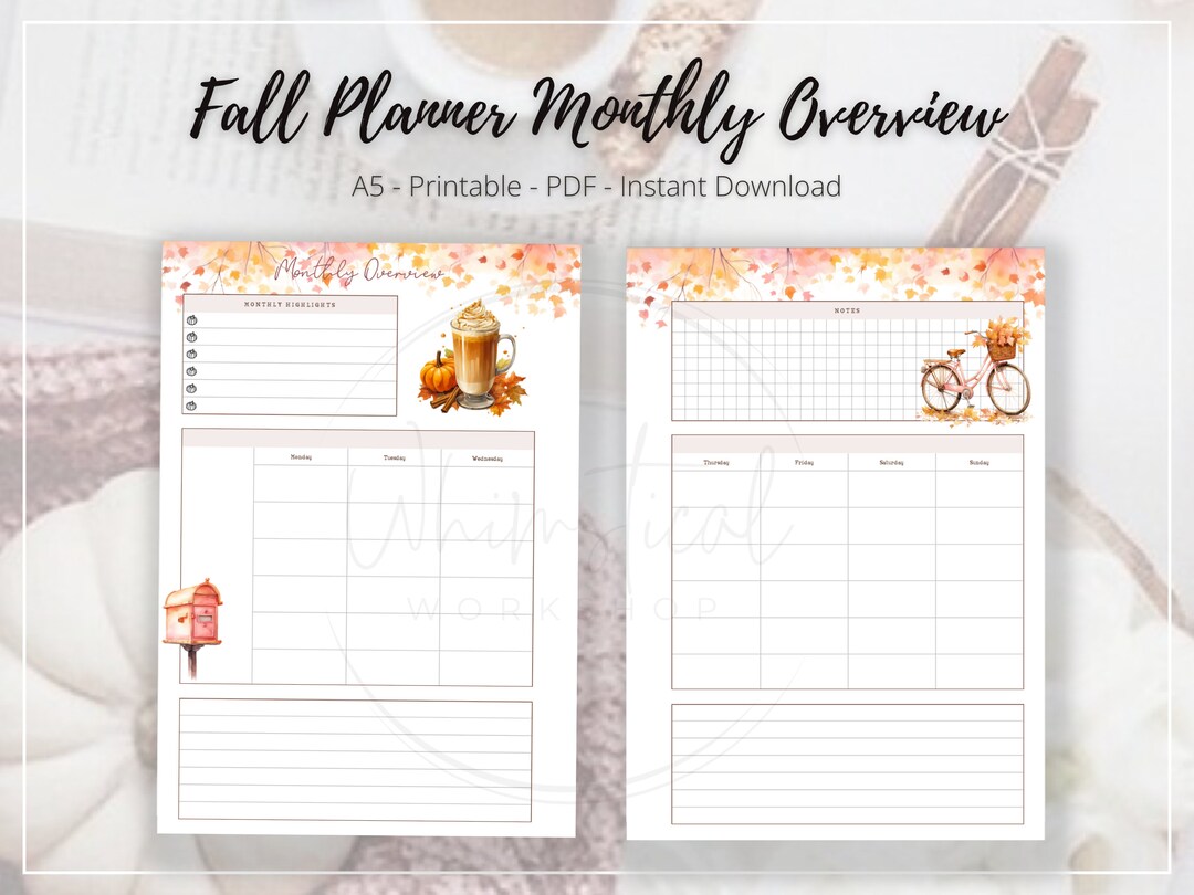 Fall Monthly Planner Printable A5 PDF Instant Download Autumn Planner ...