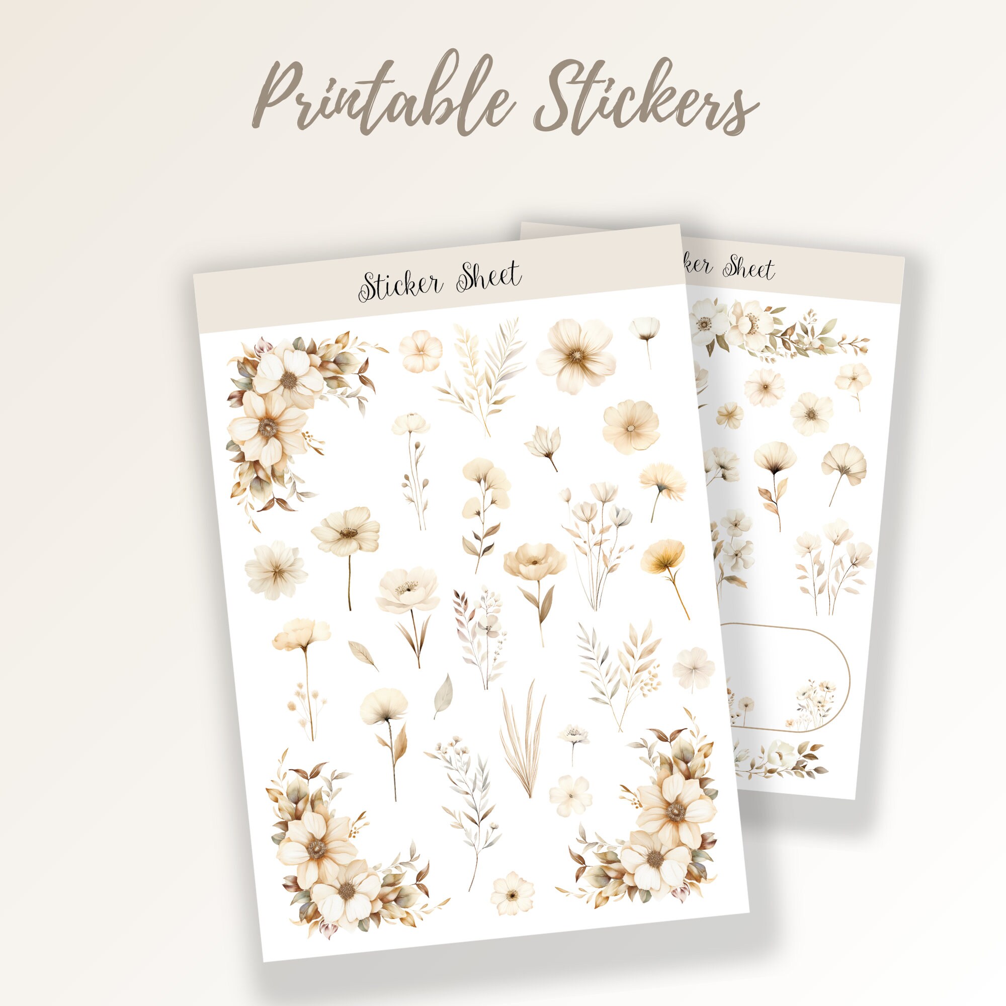 Ivory Flora Printable Sticker Sheet for Planner, Elegant Floral ...