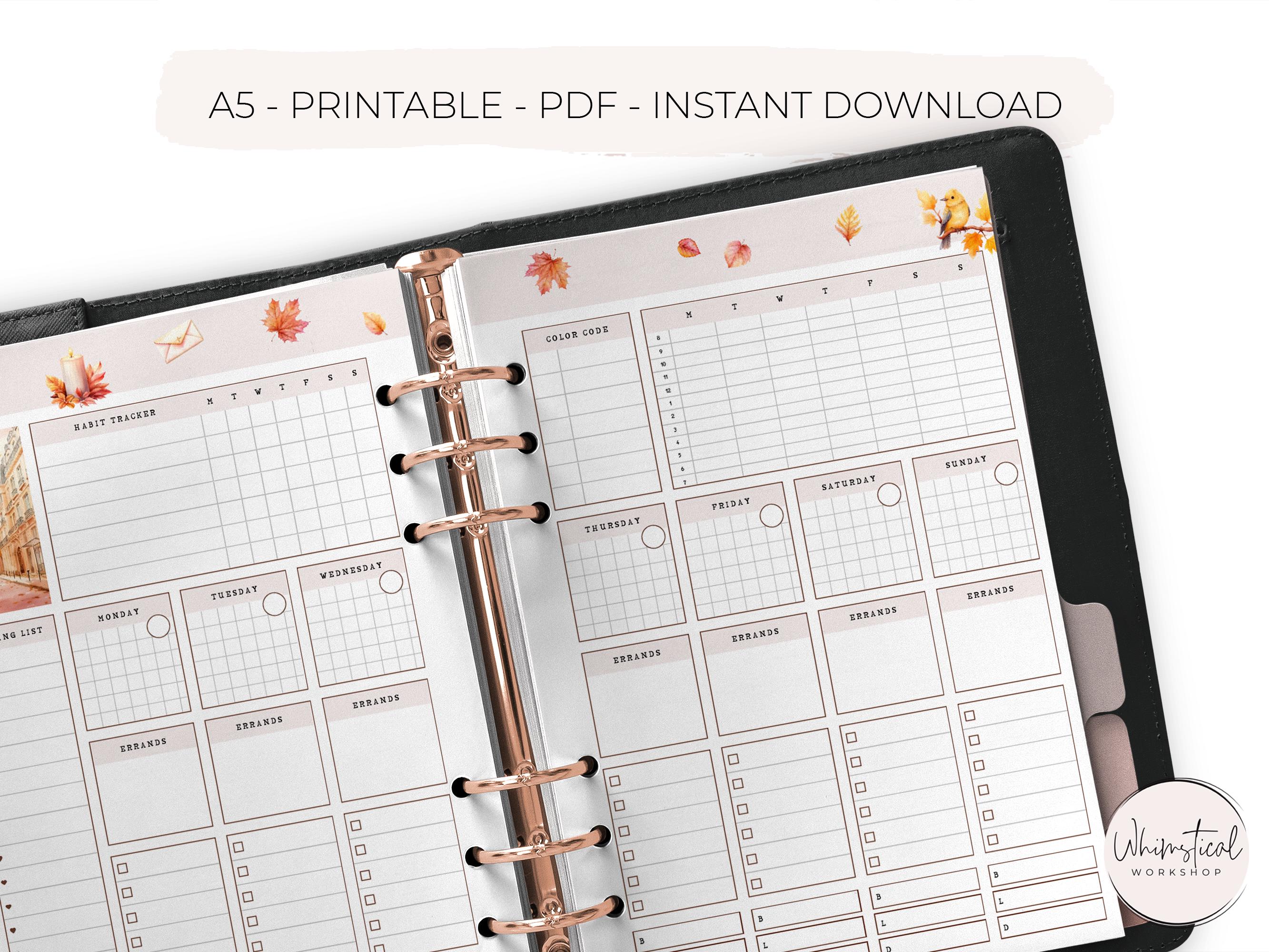 Fall Weekly Planner A5 Printable: Minimalist Autumn Design (PDF ...