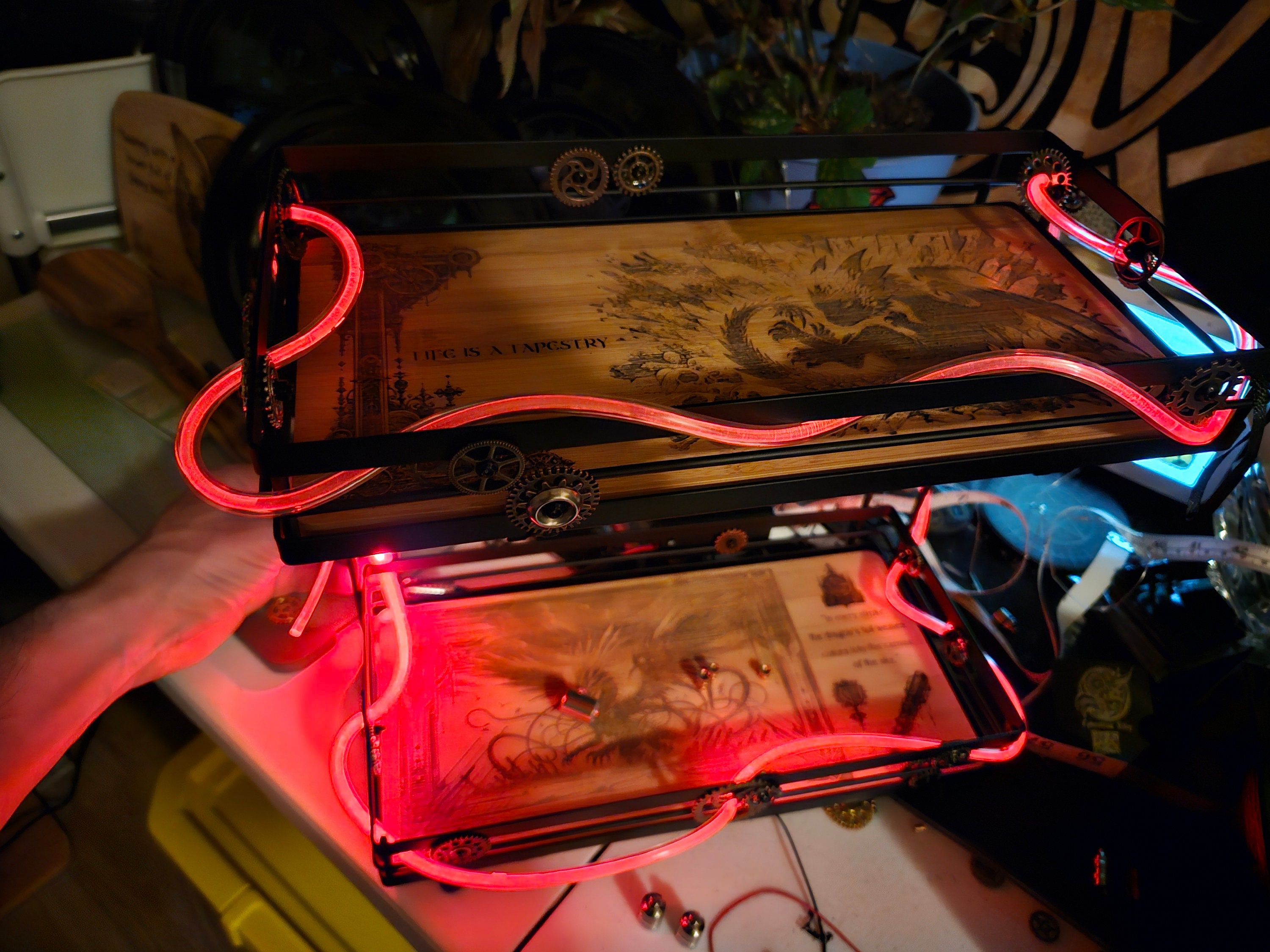 Cybersteam Alley Shelf Multi COLOR Bamboo Custom Engraved Led 9V Power ...