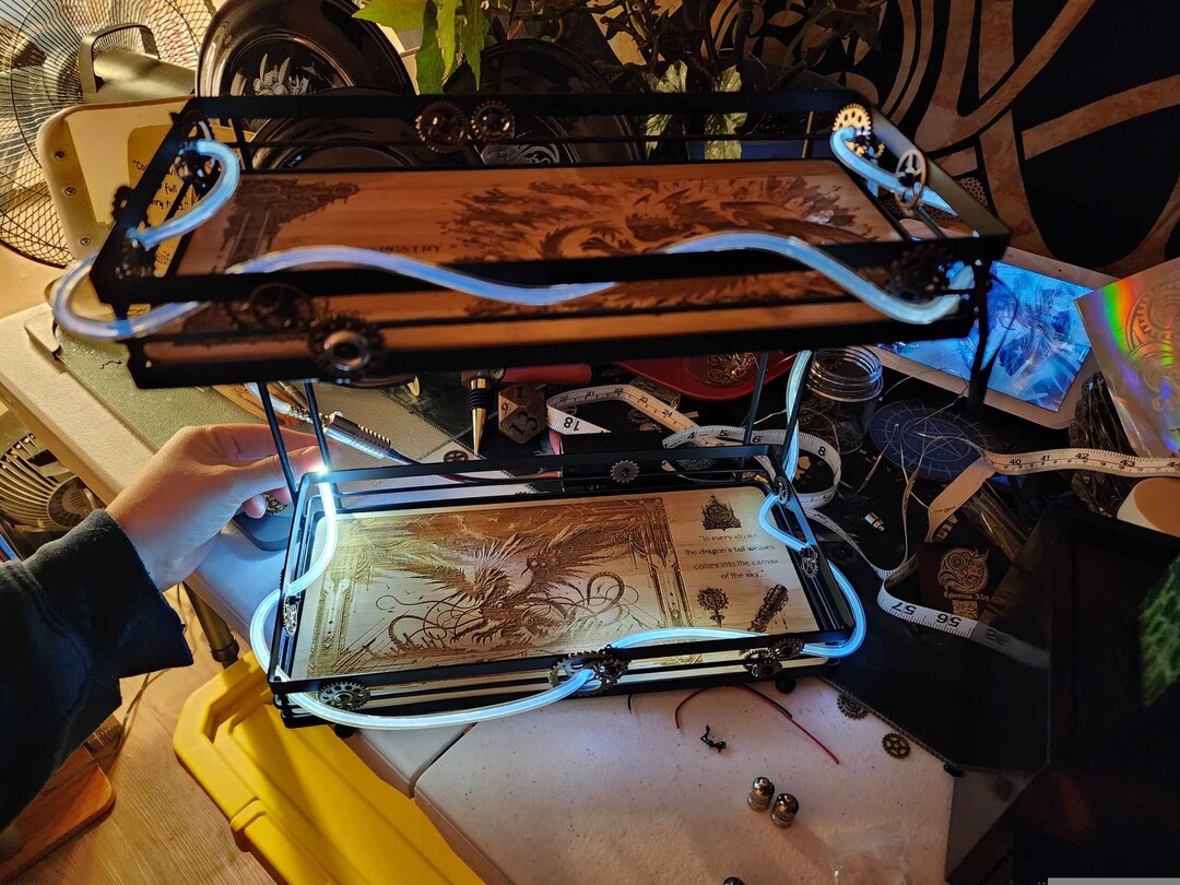 Cybersteam Alley Shelf Multi COLOR Bamboo Custom Engraved Led 9V Power ...