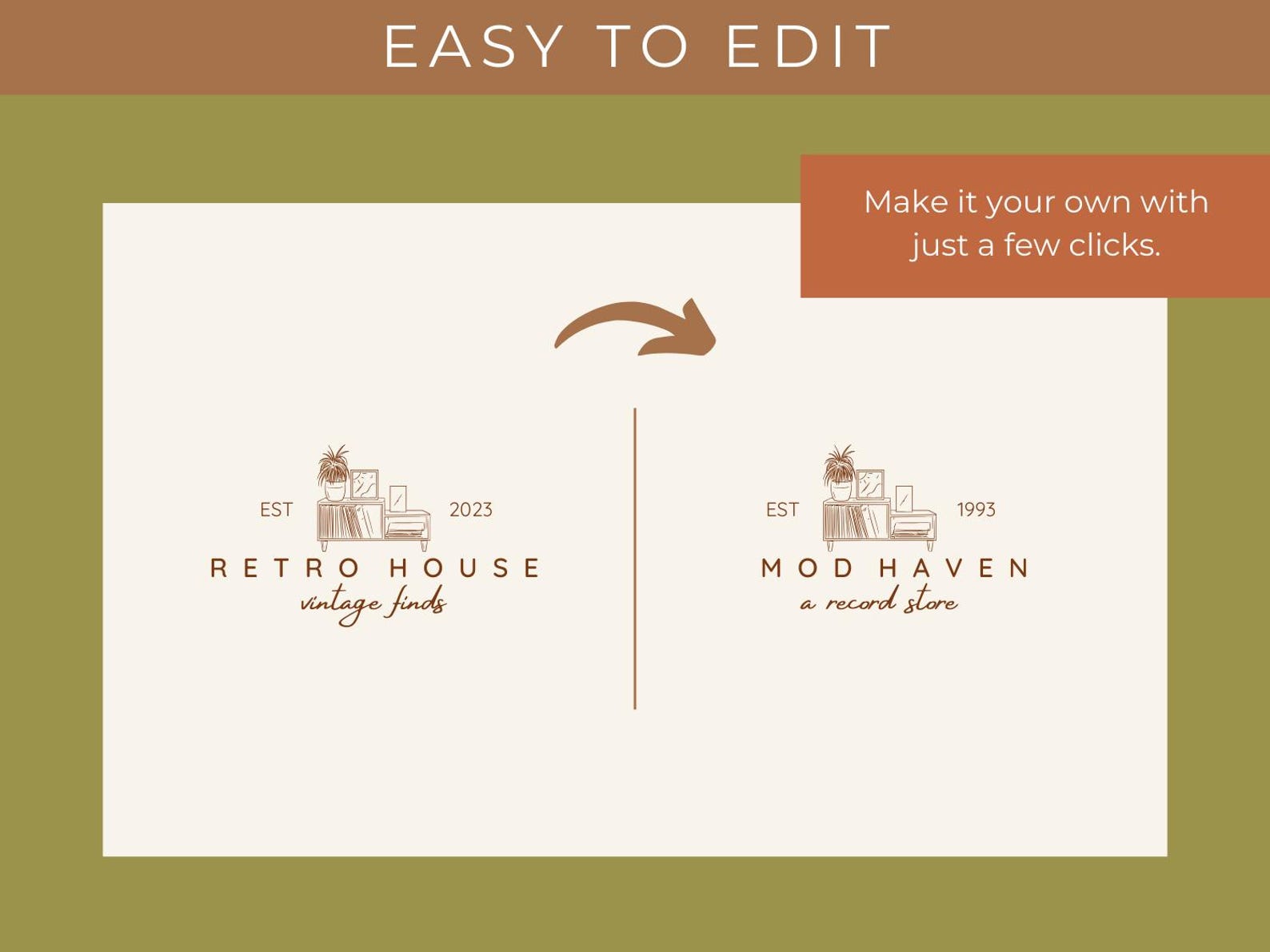 Mid-century Modern Vintage Logo Kit | Branding Canva Kit for Small ...