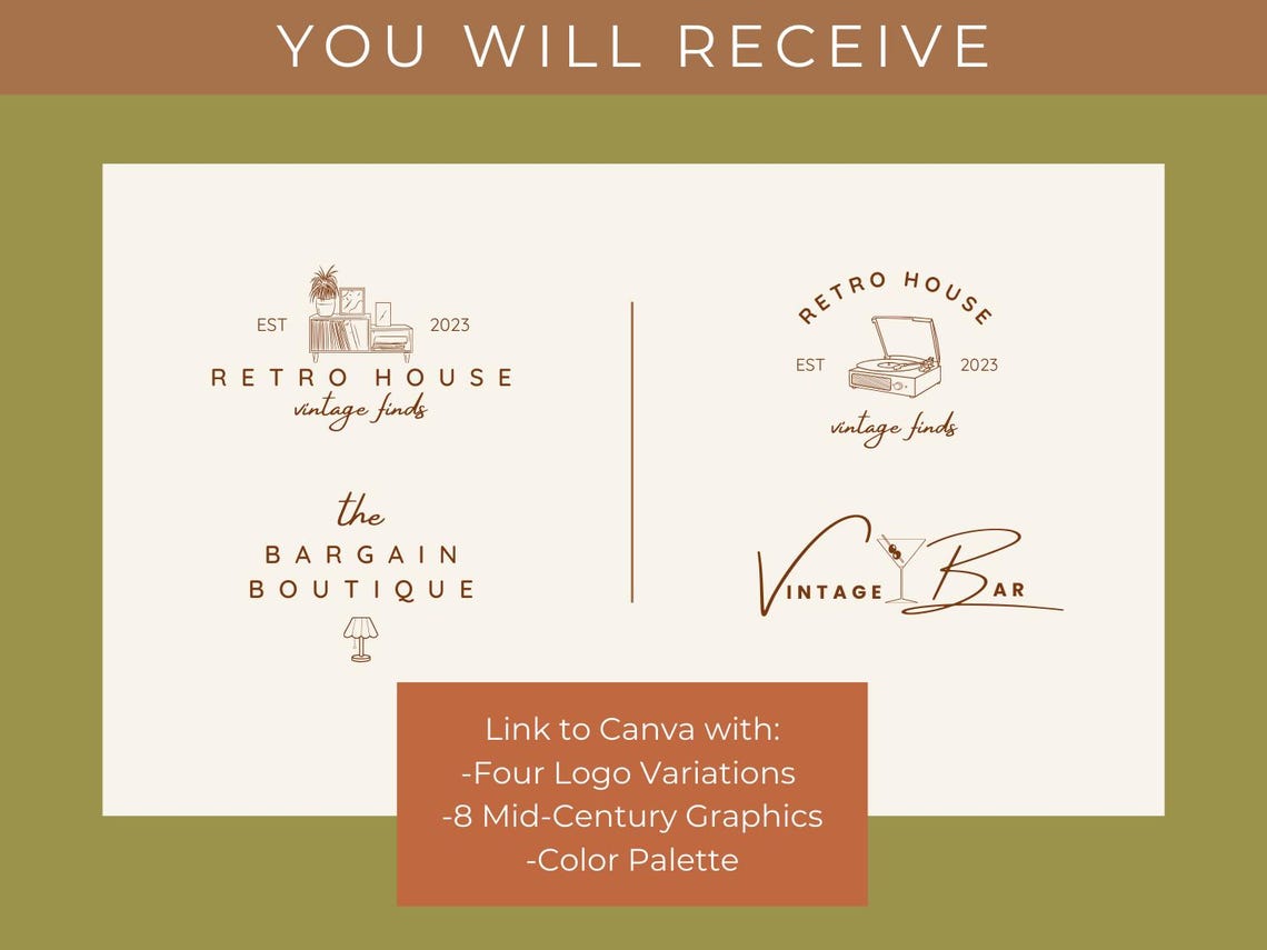 Mid-century Modern Vintage Logo Kit | Branding Canva Kit for Small ...