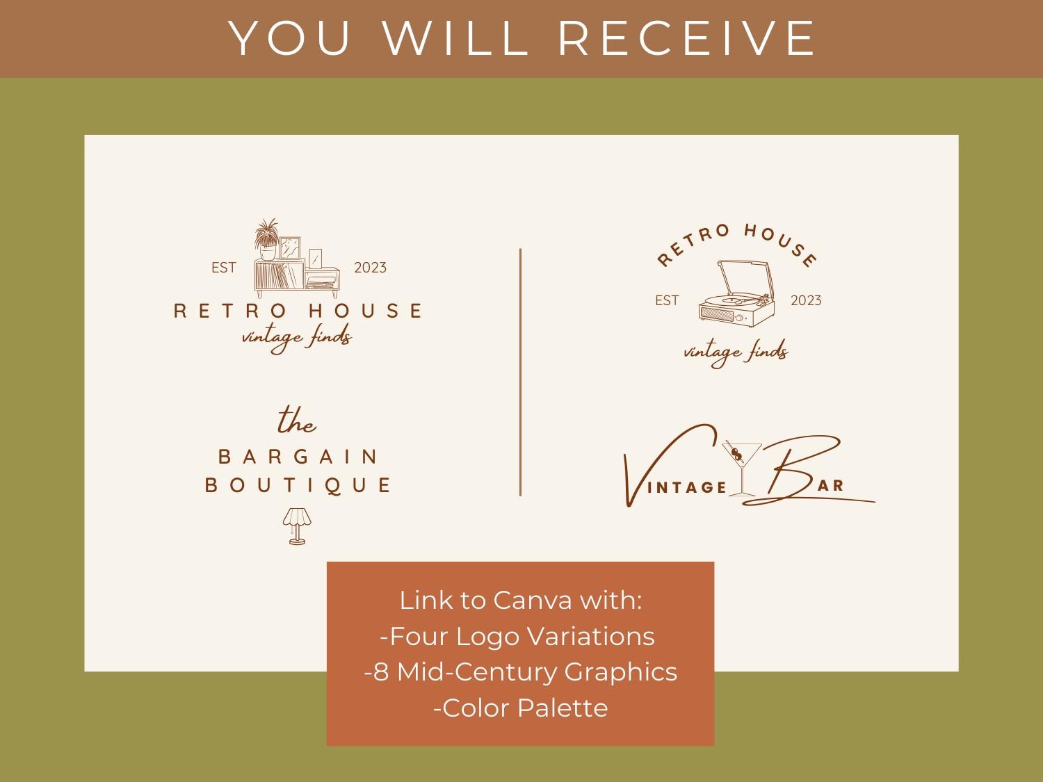 Mid-century Modern Vintage Logo Kit | Branding Canva Kit for Small ...