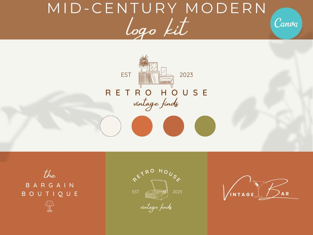 Mid-century Modern Vintage Logo Kit | Branding Canva Kit for Small ...