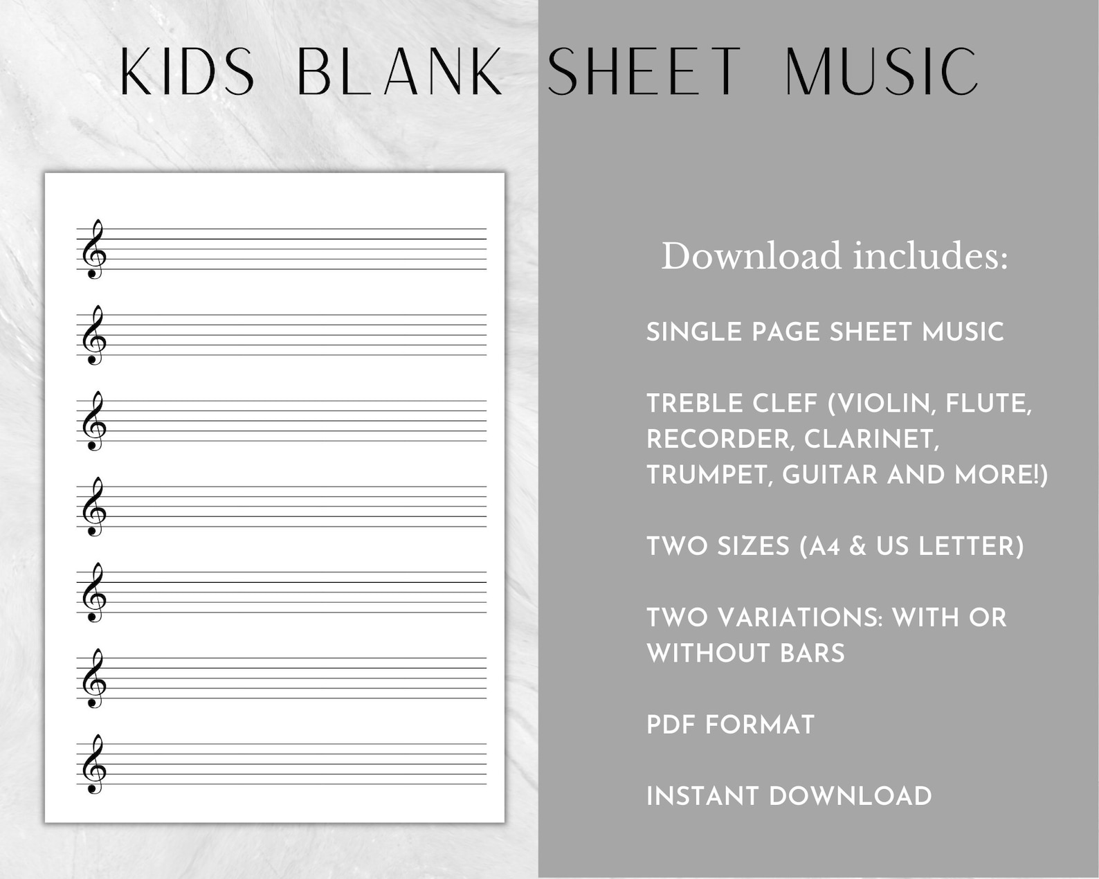 Printable Kids Sheet Music Blank Music Paper Treble Clef Music Sheets ...