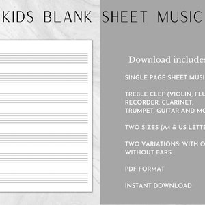 Printable Kids Sheet Music Blank Music Paper Treble Clef Music Sheets ...
