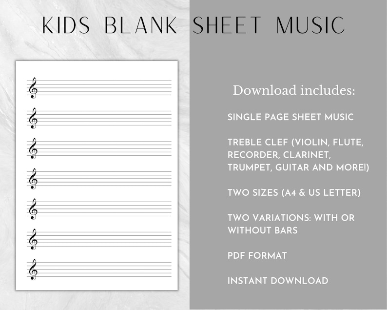 Printable Kids Sheet Music Blank Music Paper Treble Clef Music Sheets ...