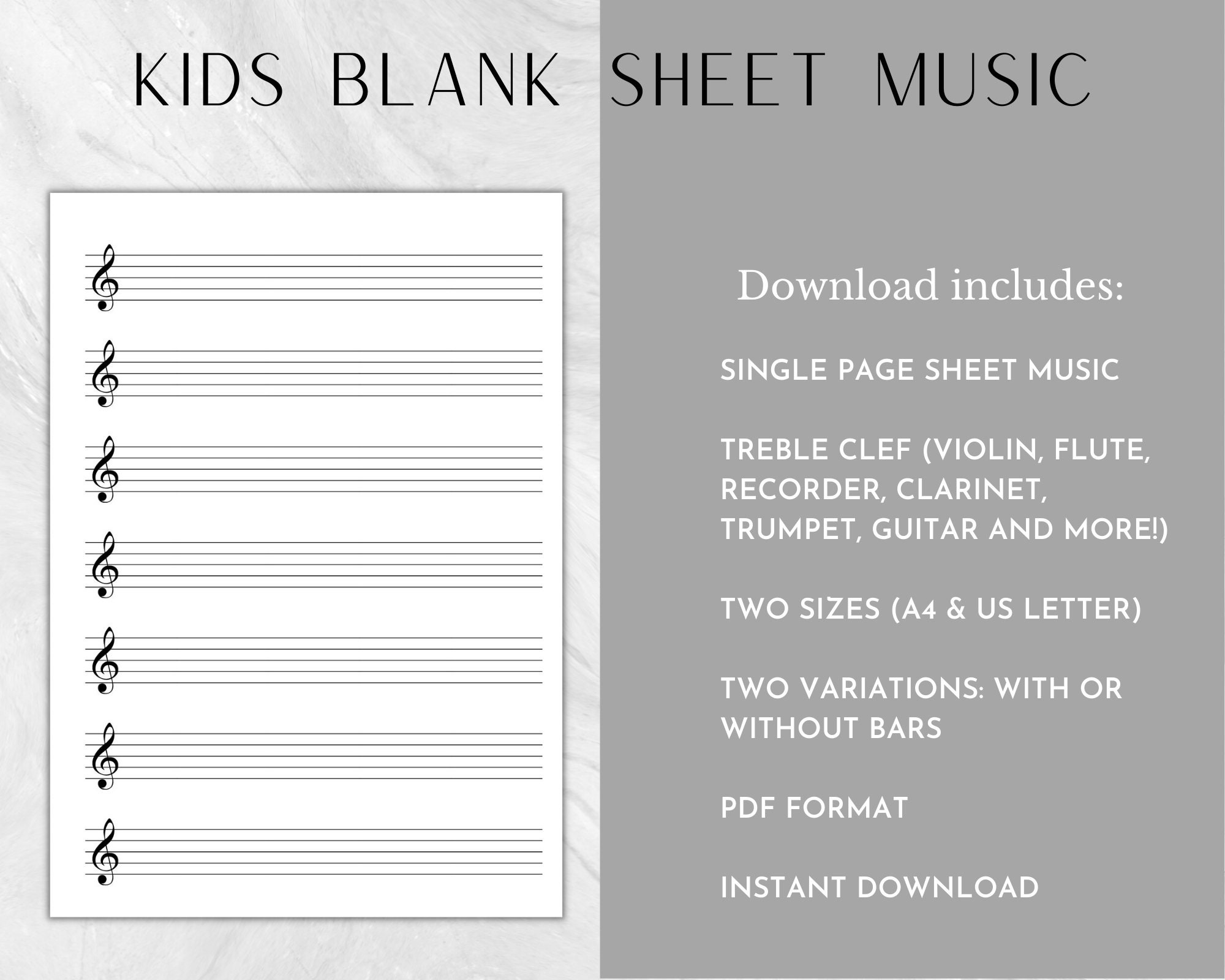 Printable Kids Sheet Music Blank Music Paper Treble Clef Music Sheets ...