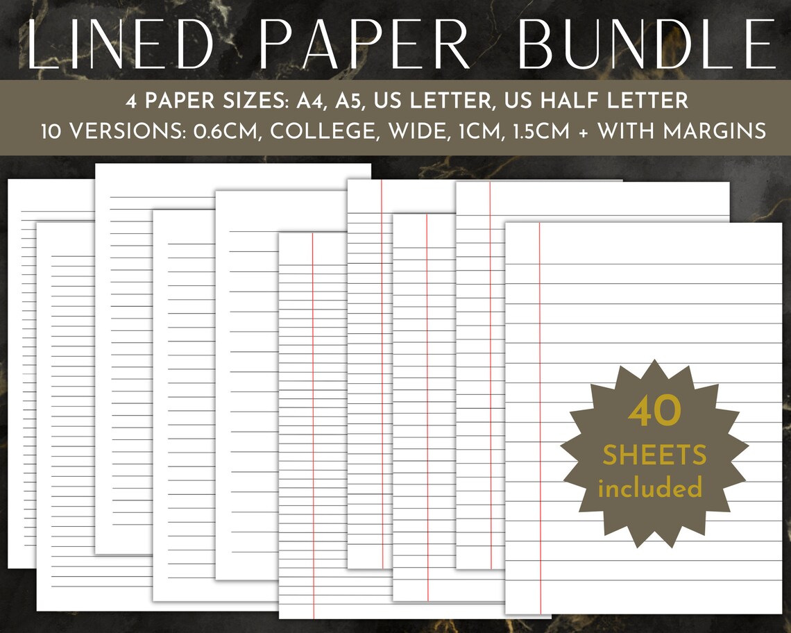 Printable Lined Paper Notebook Paper Writing Paper Digital - Etsy