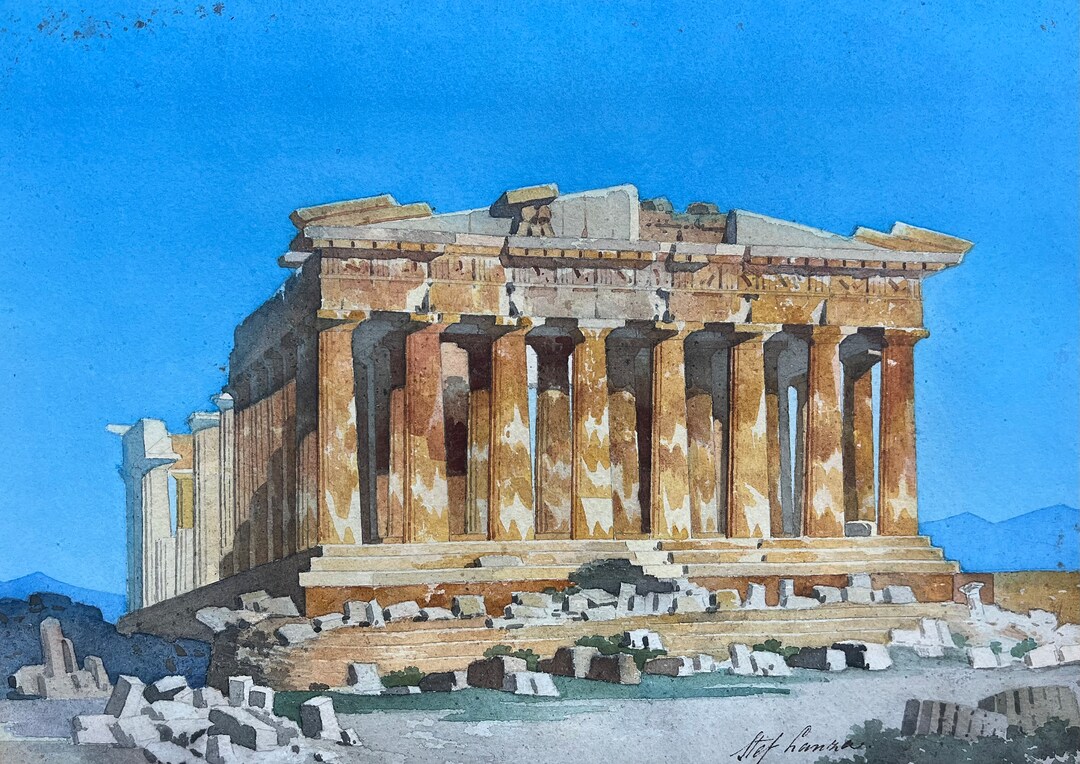 Watercolour of the Parthenon by Stefano Lanza (1861-1933) - Etsy