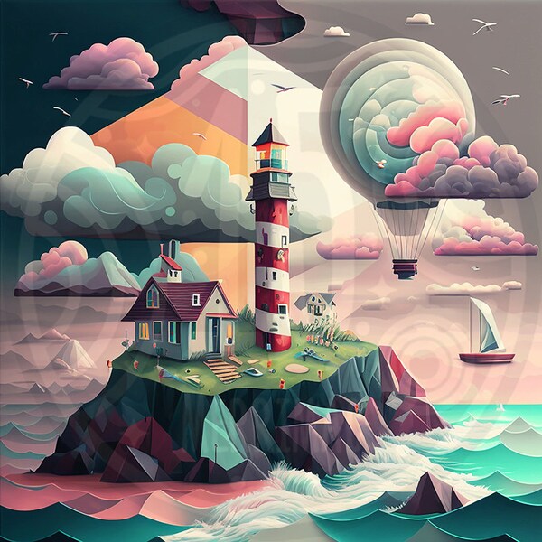 Geometric Lighthouse - Etsy