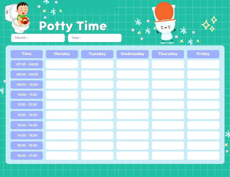 Customizable Potty Time Chart Printable Potty Training Schedule for ...