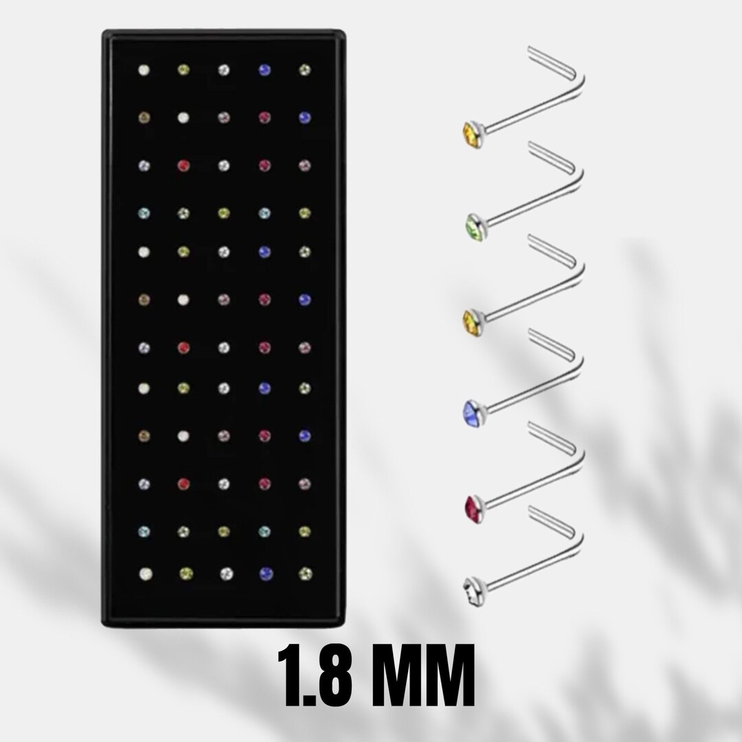 1.8 MM Multi-color L-shape Nose Ring Studs Hypoallergenic Stainless ...