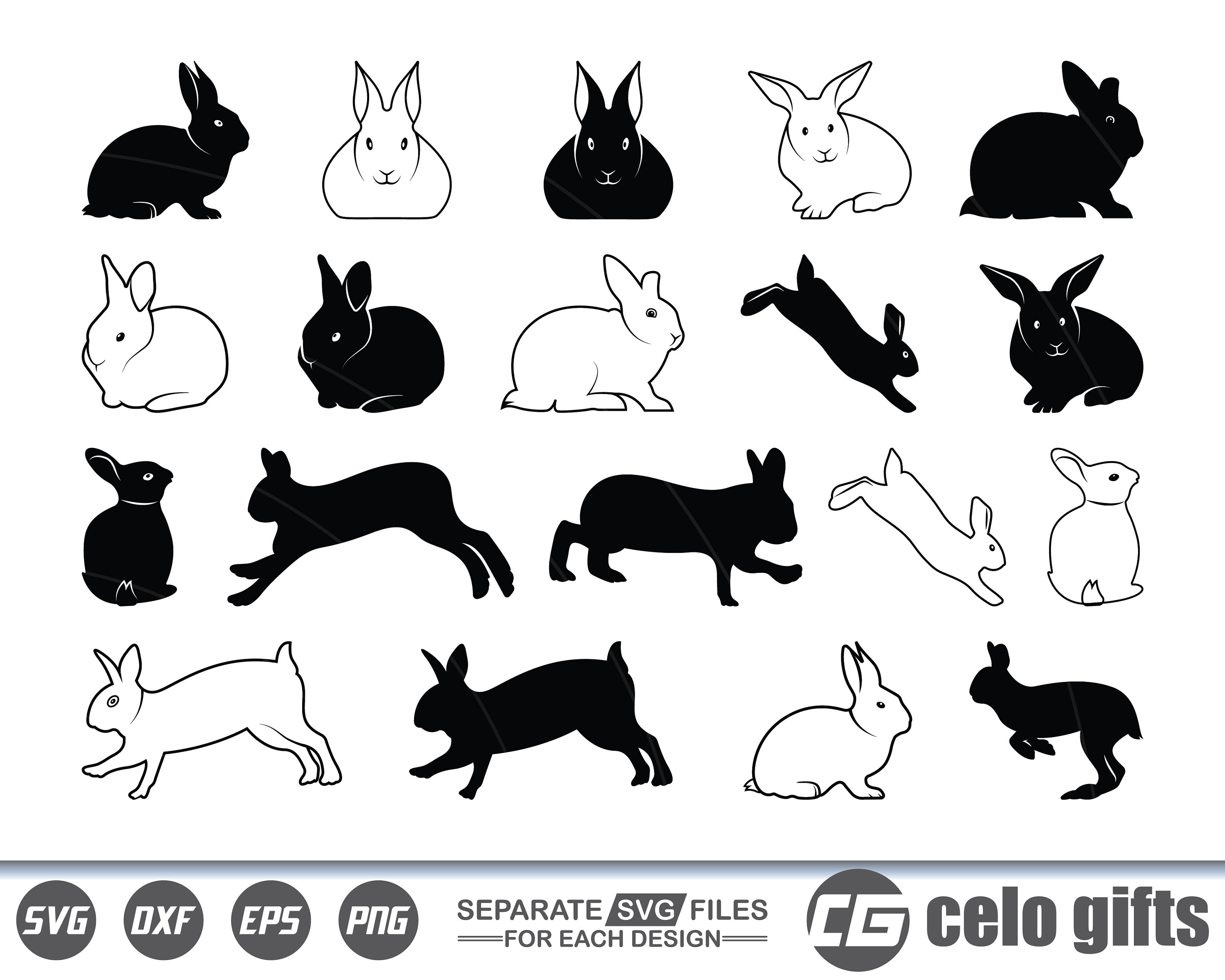 Rabbit SVG, Rabbit Vector, Cricut File, Clipart, Silhouette, Cuttable ...