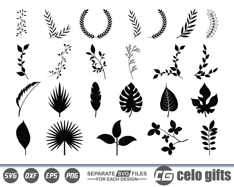 Hojas SVG, Hojas Vector, Archivo Cricut, Imágenes Prediseñadas, Silueta ...