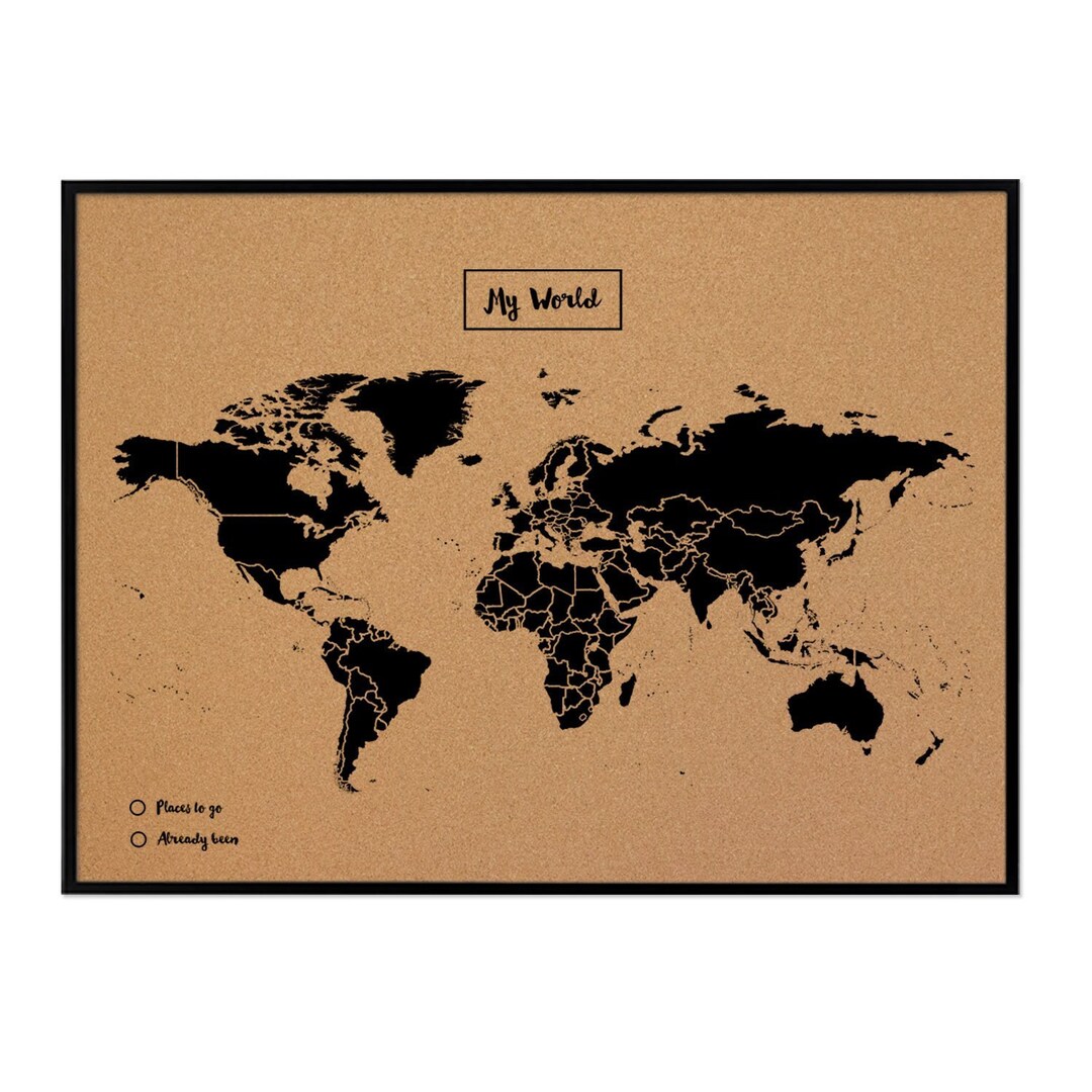 Framed World Map Cork Board 60x90cm - Etsy