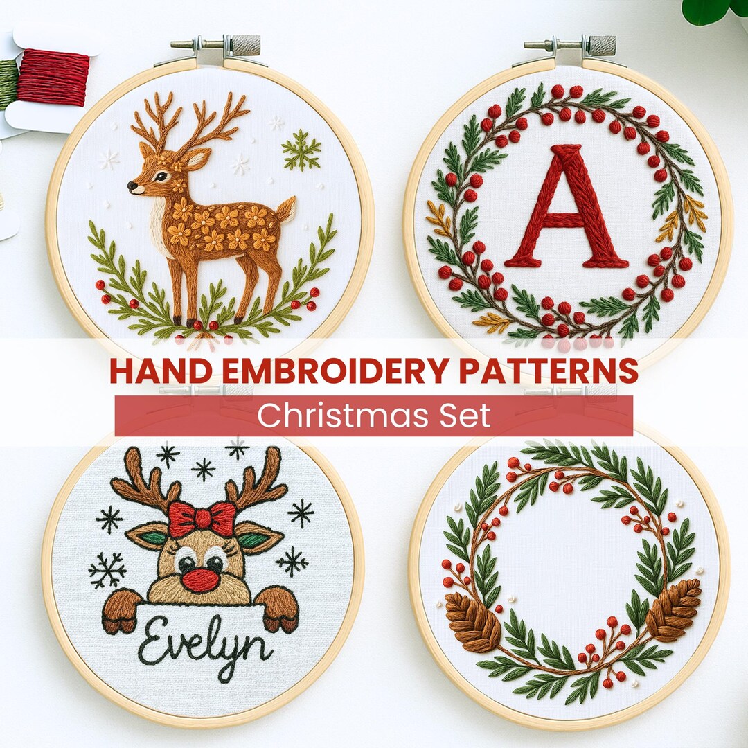 Personalized Christmas Ornament Embroidery Pattern, Set of 4 (PDF ...