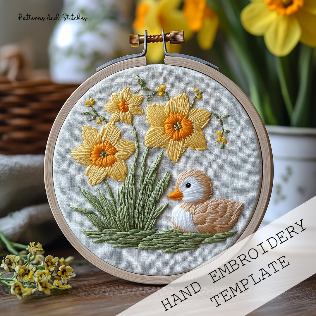 Duckling & Daffodils Embroidery Pattern: Farm Nursery Art (PDF) - Etsy