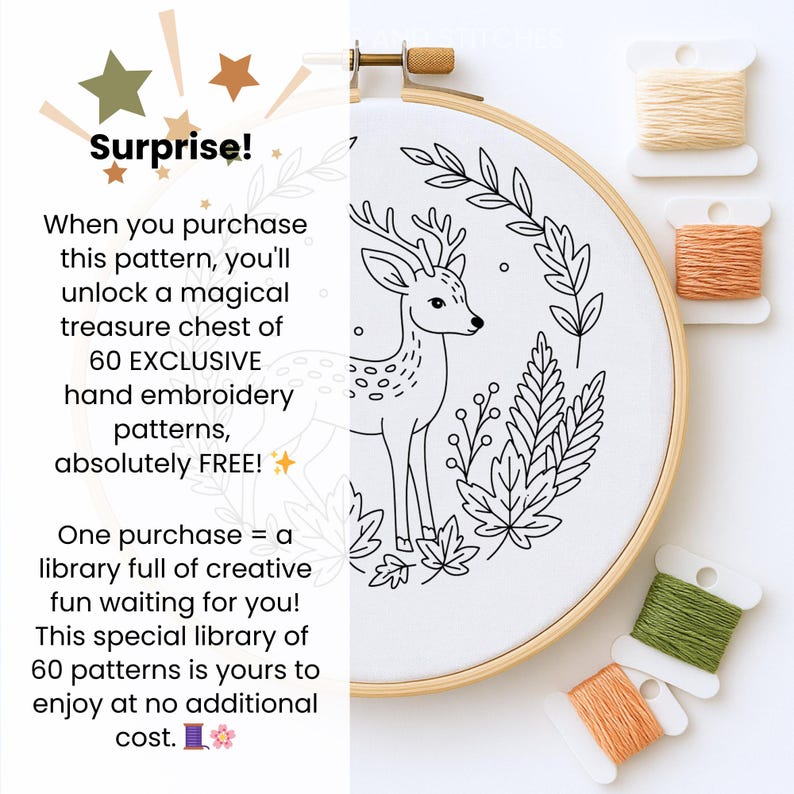 Deer Embroidery Pattern, Woodland Spring Design (PDF) + 60 FREE ...