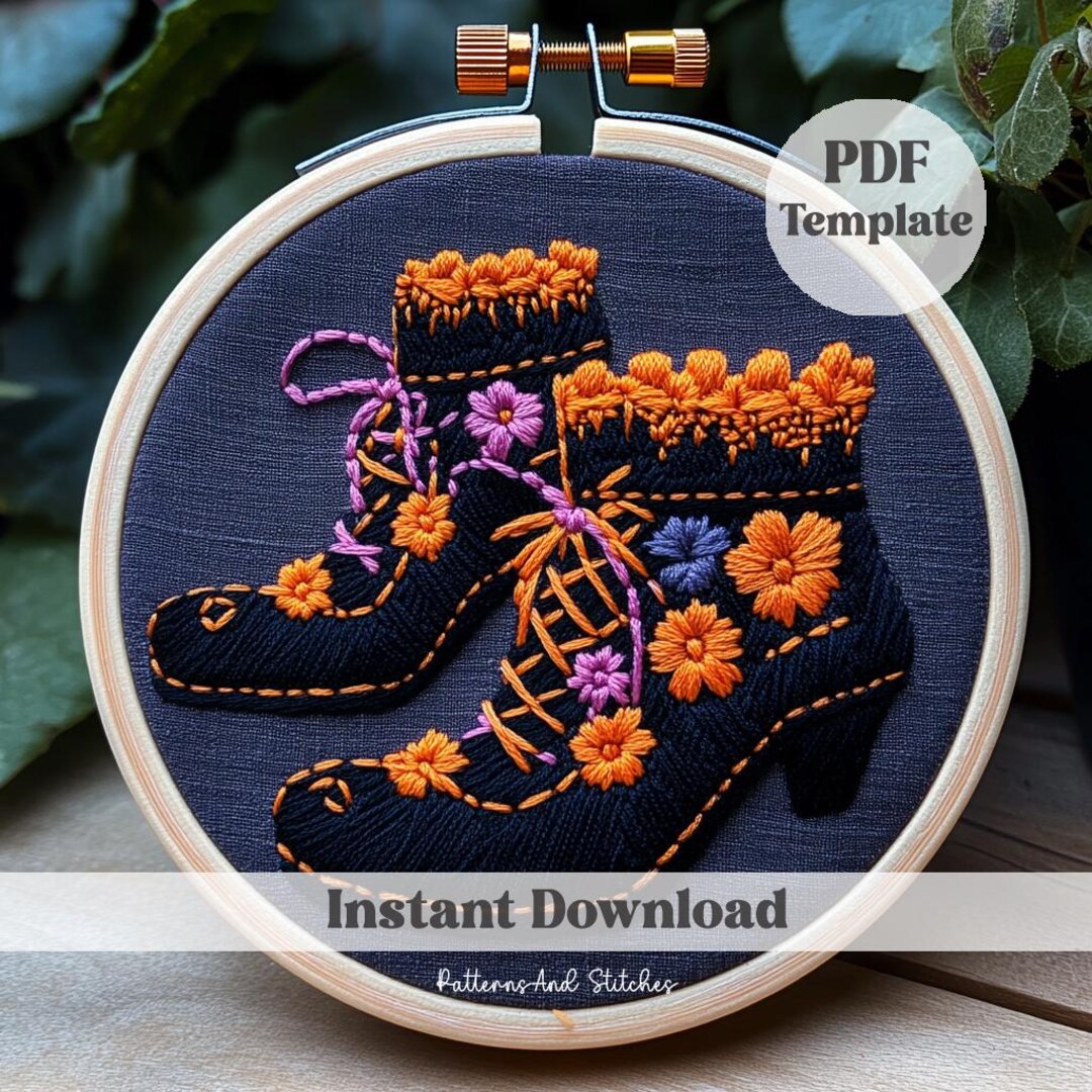 Witch Shoes Embroidery Pattern, Halloween Pattern, Witch Embroidery ...