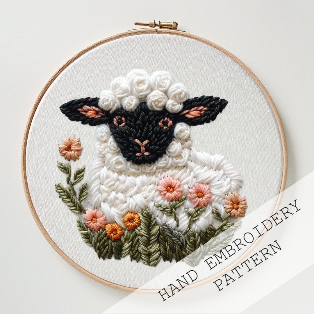 PDF Pattern Bedtime Sheep, Modern Hand Embroidery, Hand Embroidery ...