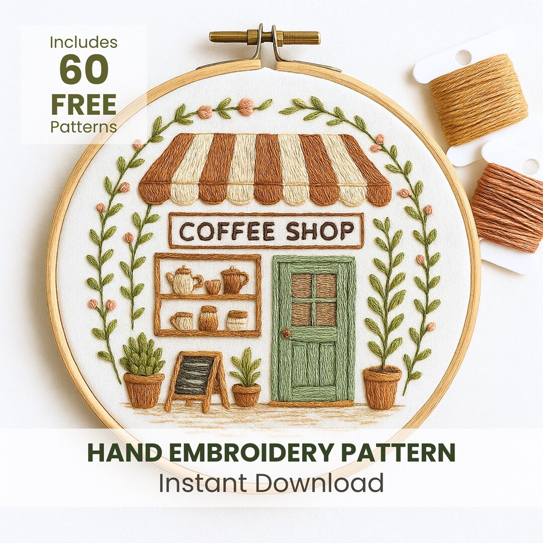 Coffee Shop Embroidery Pattern, Cozy Scene, Coffee Lovers Gift (PDF ...