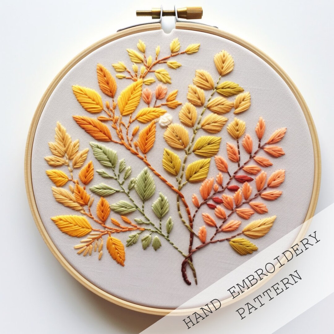 Fall Leaves Embroidery Template, Instant Download, Autumn Embroidery ...