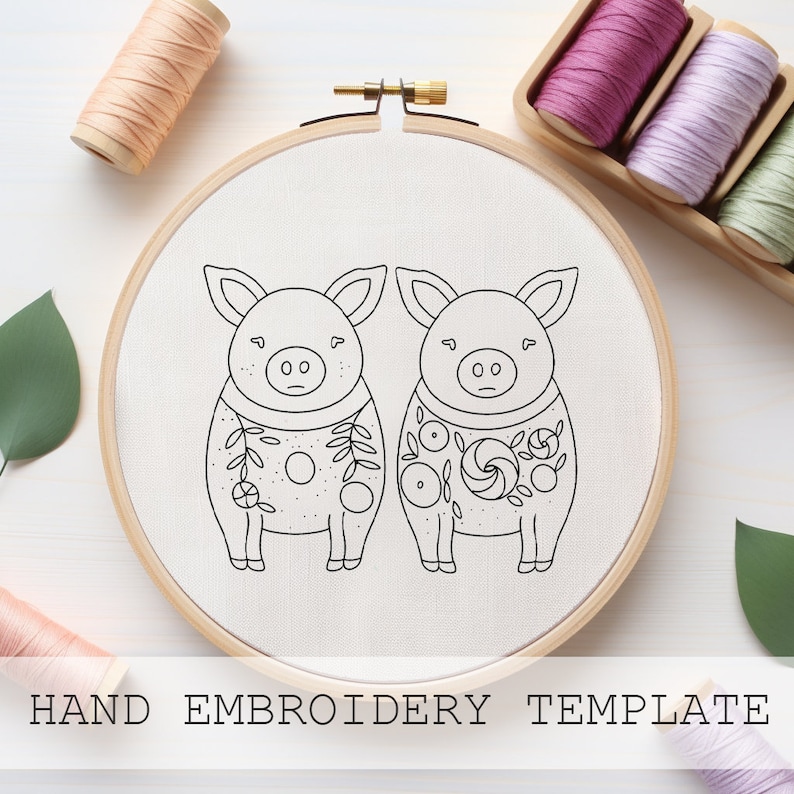 Pig Flowers Embroidery Pattern, Cute Pig Embroidery, Cute Piggy Pattern ...