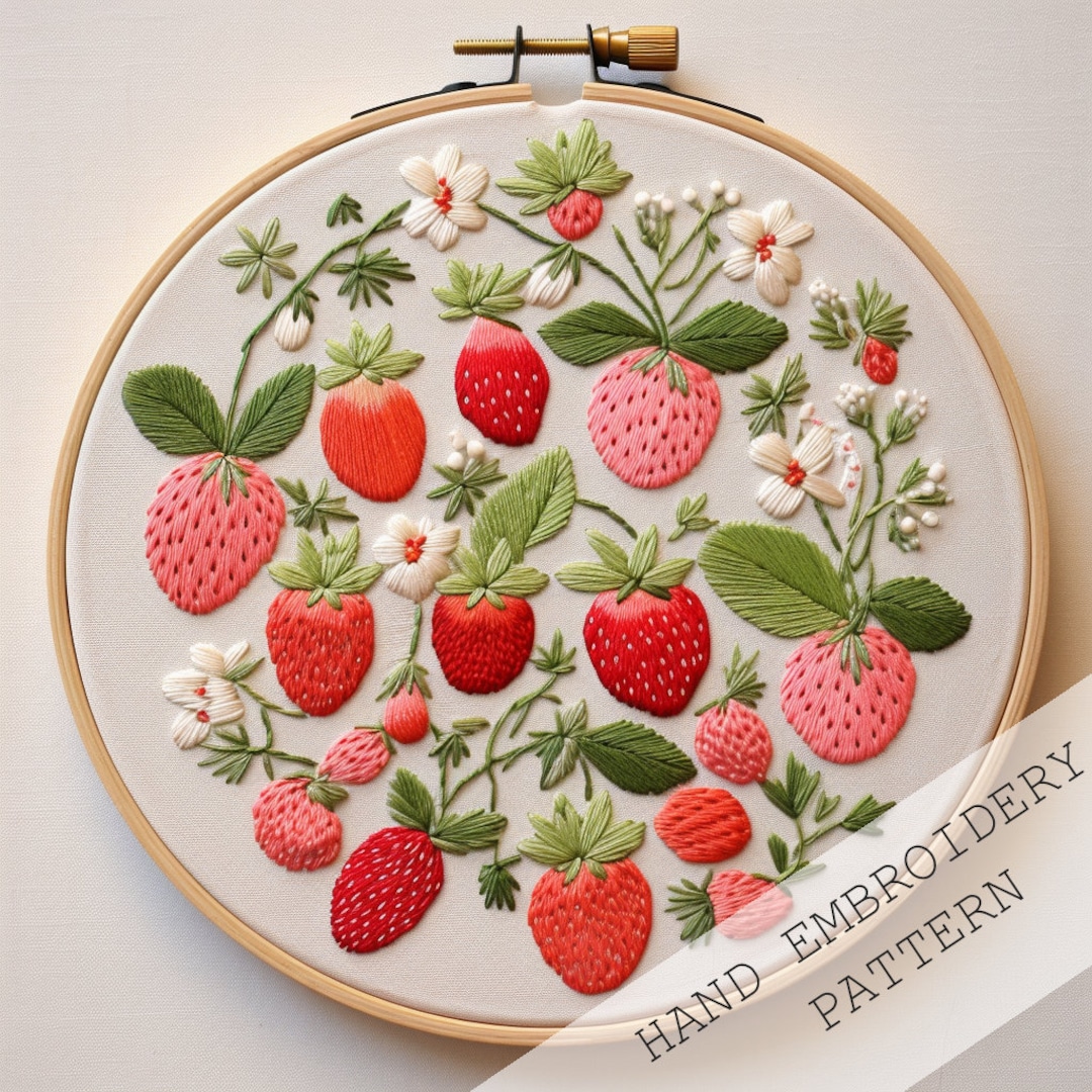 Strawberries Embroidery Pattern, PDF Download, Cute Strawberry Decor ...