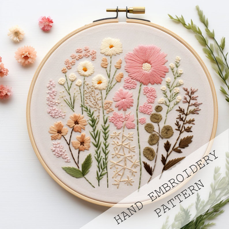 Flax Meadow Embroidery Pattern, Floral Pattern, Botanical Embroidery ...