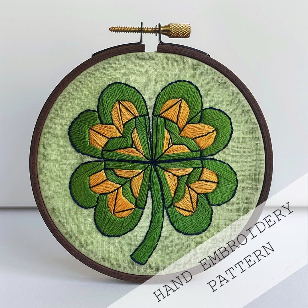 Four Leaf Clover Stained Glass, Botanical Embroidery Pattern, Digital ...