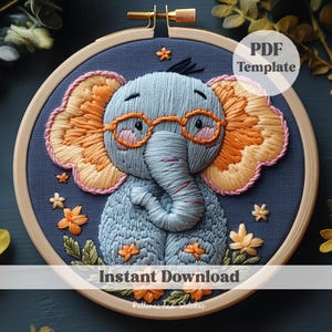 Cute Elephant Embroidery, PDF Pattern, Safari Animal Pattern ...