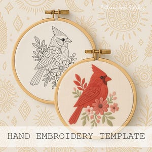 Red Cardinal Embroidery Pattern, PDF Pattern, Floral Bird Art for ...