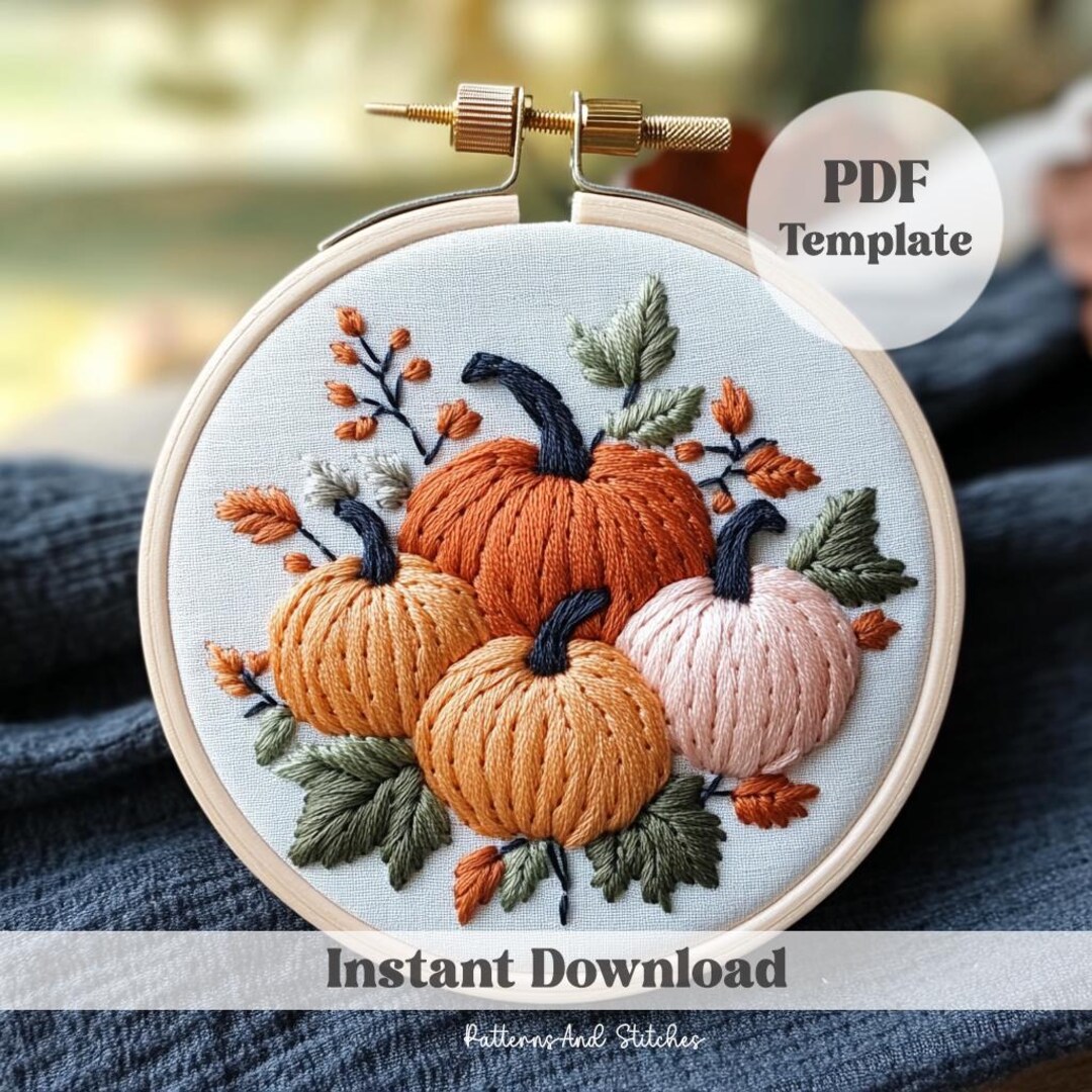 Autumn Pumpkins Hand Embroidery Pattern: Pinkoween Decor, Needlepoint ...