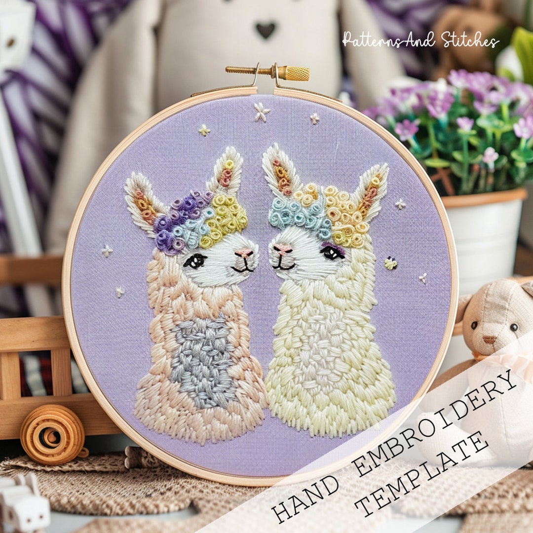 Pastel Llama Embroidery, Cute Llama Pair Embroidery, Llama Lover Gift ...