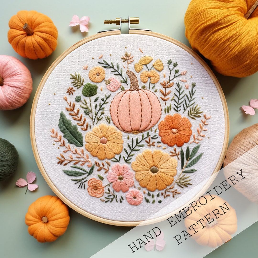 Pumpkin Patch Hand Embroidery Pattern: Autumn Foliage Design, Relaxing ...