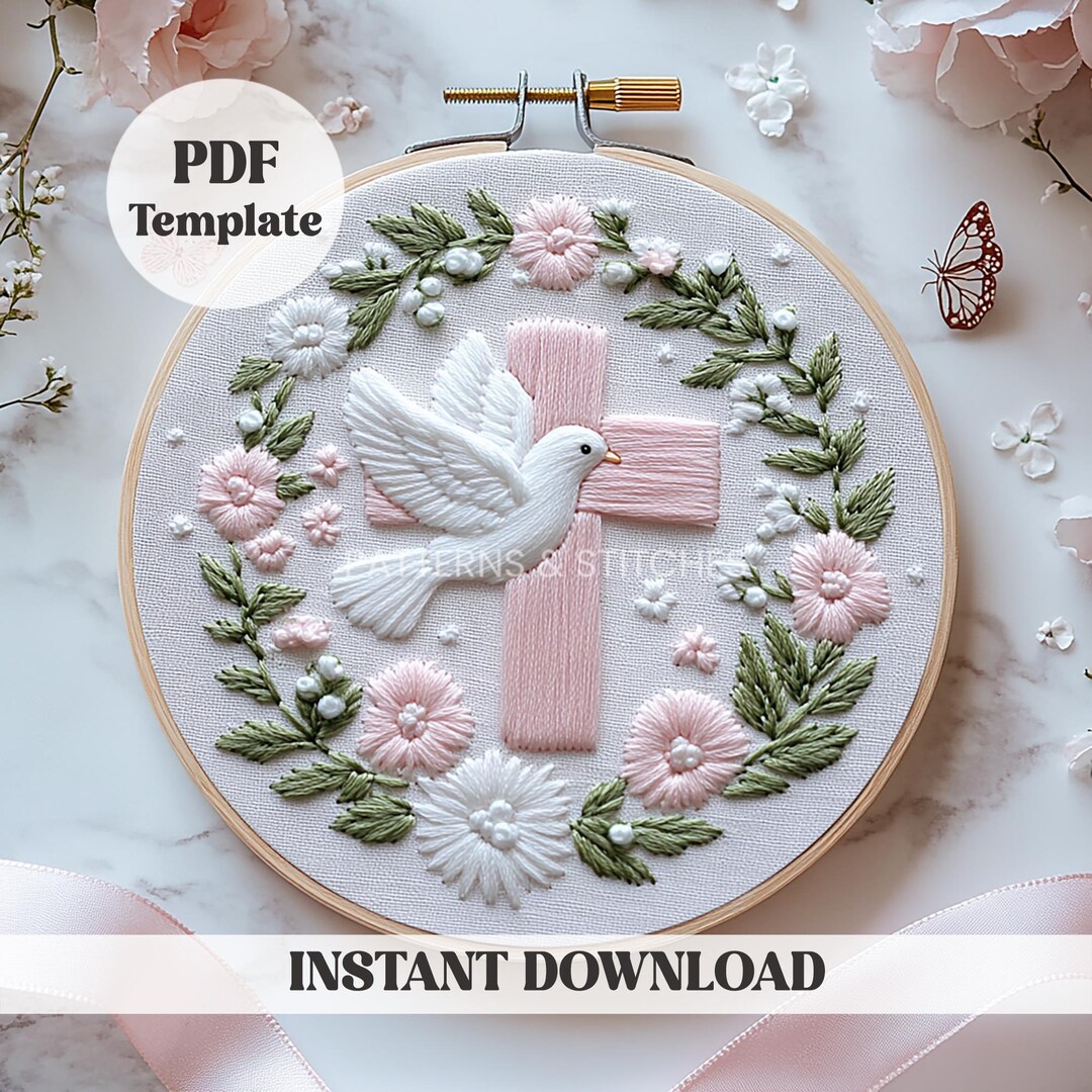 Hand Embroidery Baptism Pattern PDF - Baby Girl and Boy Custom Designs ...