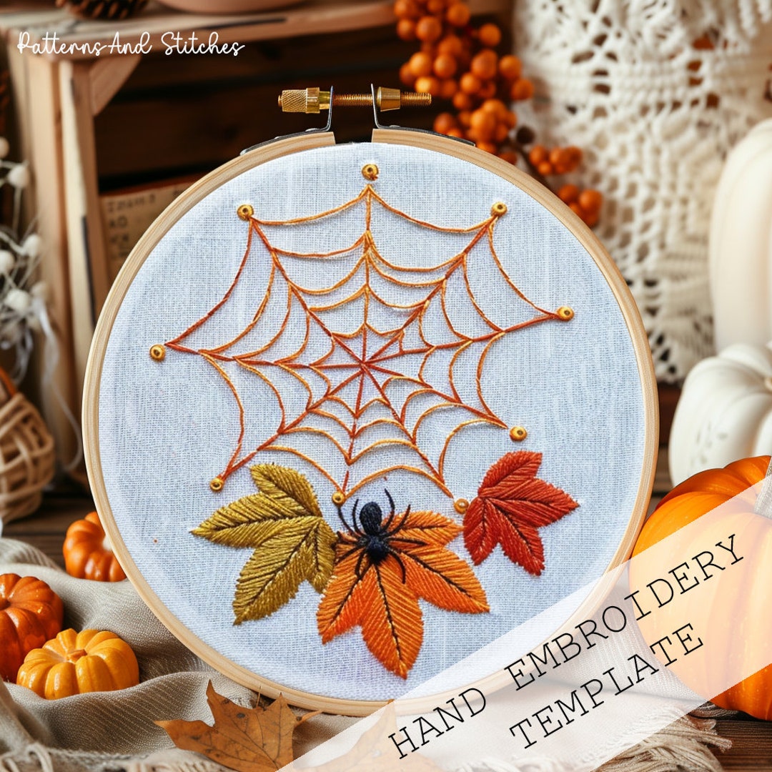 Halloween Embroidery Template, Spider Web Template, Autumn Gift, Autumn ...