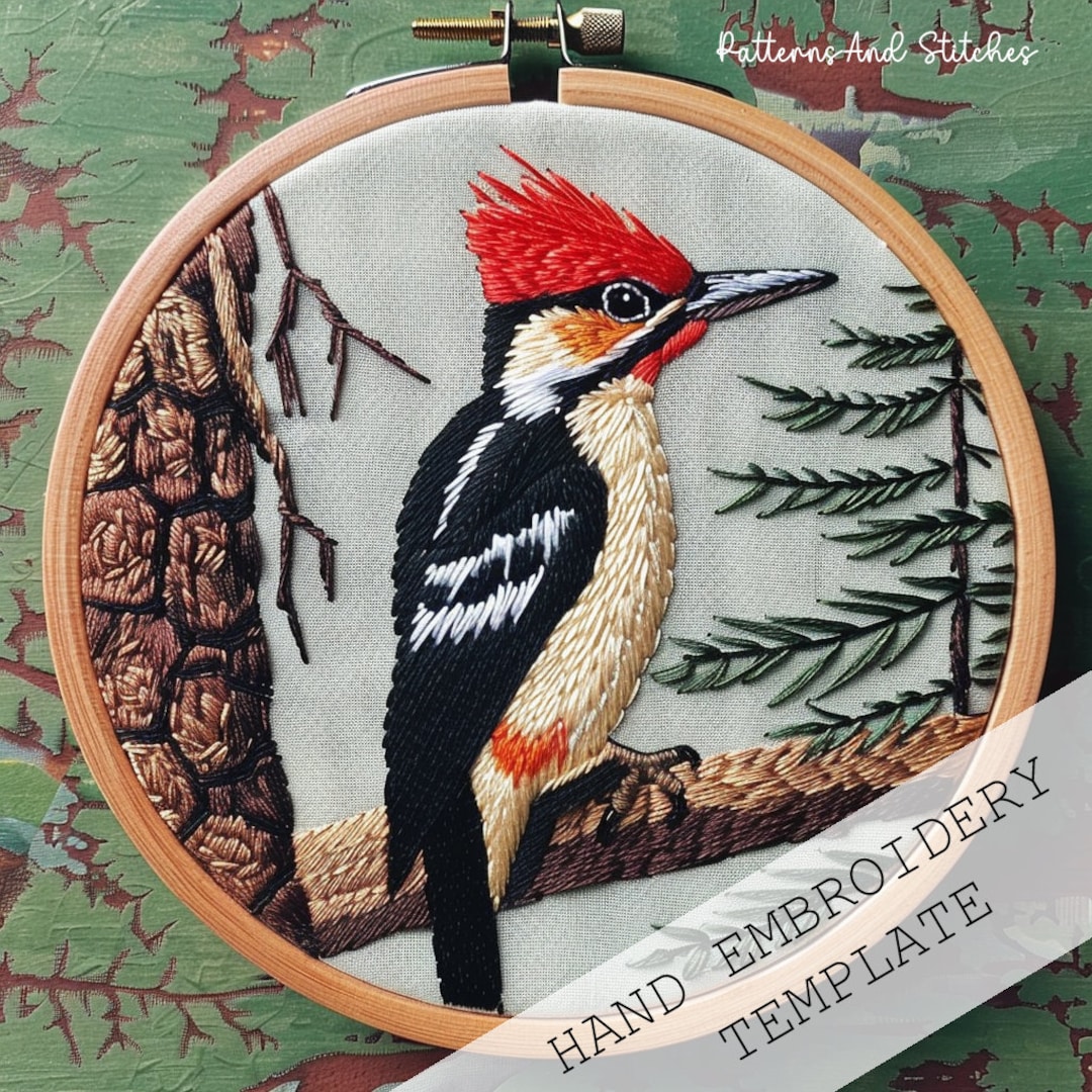 Woodpecker Hand Embroidery, Bird Needle Painting for Beginners, Forest ...