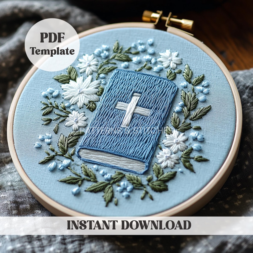 Religious Hand Embroidery Pattern, Floral Bible Hand Embroidery Design ...